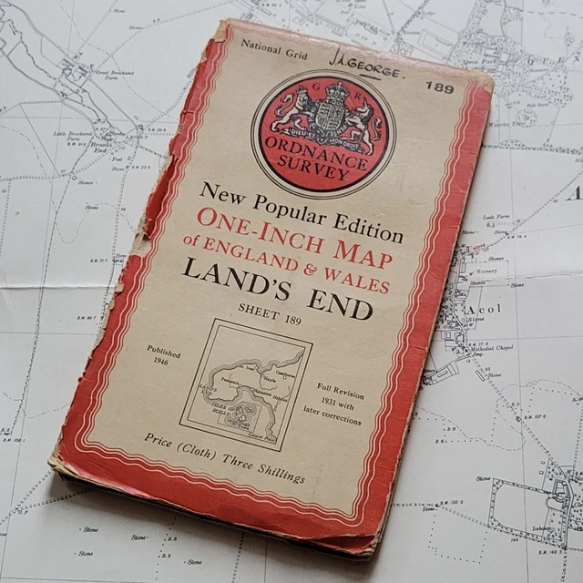 ANTIQUE CORNWALL MAP Of Lands End Lizard Vintage Ordnance Survey ...