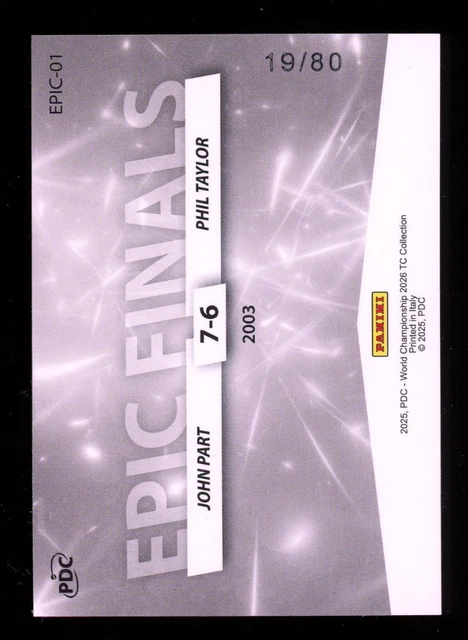2026 PANINI PDC World Championship Darts Part Phil Taylor Pink /80 Epic ...