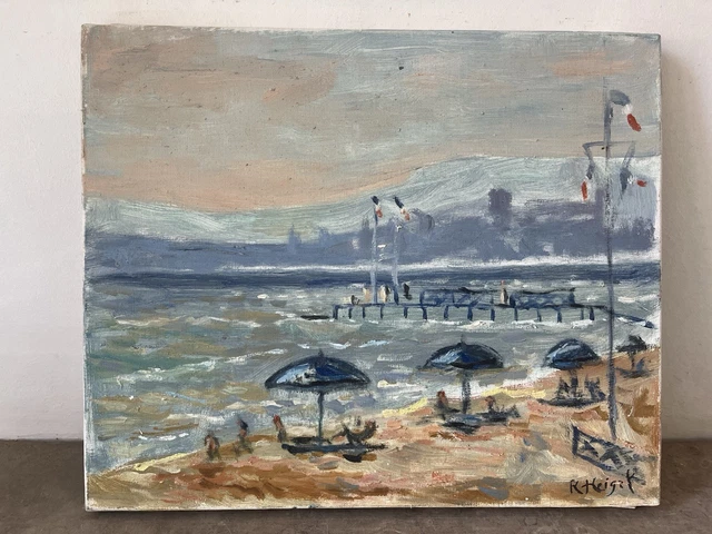 TABLEAU PEINTURE SCENE De Plage, Huile Sur Toile Signé EUR 25,00 ...