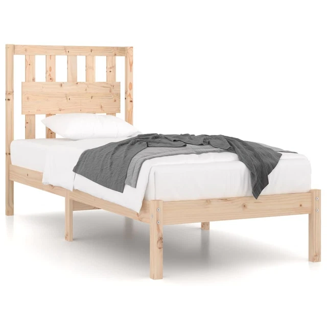 NATURAL SOLID PINEWOOD Bed Frame 100x200 cm Single with Headboard ...