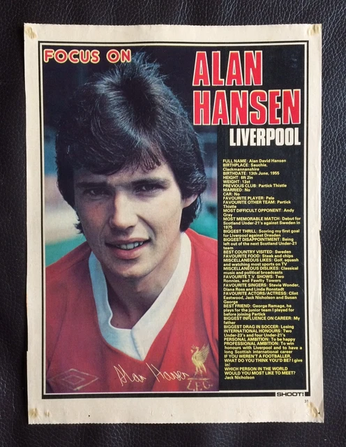 ALAN HANSEN POSTER - A4 size - Focus from Shoot magazine 1970's ...