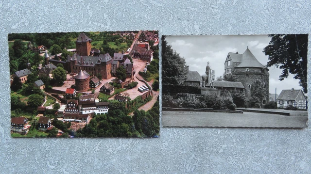 2 ALTE AK Schloss Burg Solingen Luftbild um 1975 + Innenhof Standbild ...