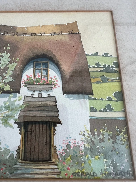 VINTAGE WATER COLOUR painting Cottage Signed Gerald Howarth 20th ...