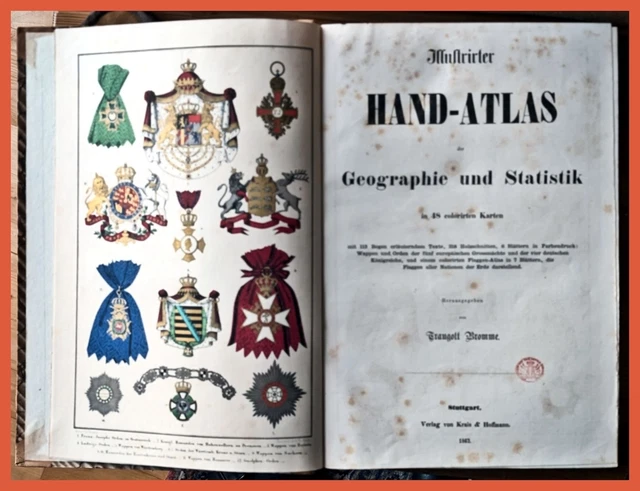 ATLAS VON BROMME 1862 mit 48 lithographierten Karten und zahlreichen ...