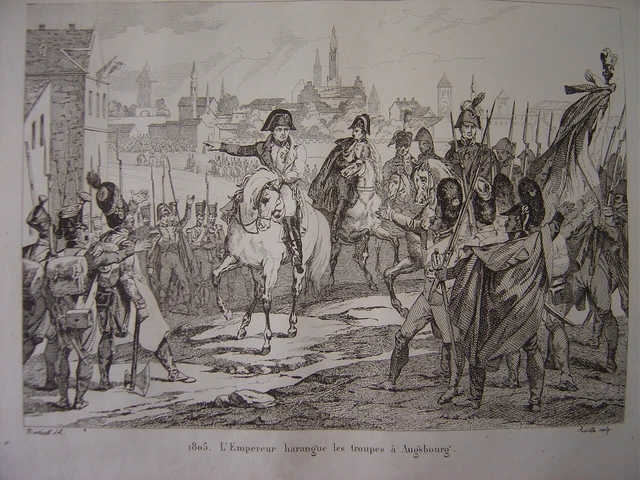 GRAVURE EMPEREUR NAPOLÉON Bonaparte harangue les troupes à AUGSBOURG ...