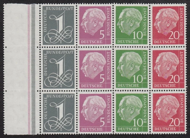 GERMANY - WEST, 1960 Heuss Booklet Pane Block WMK SIDEWAYS, Unmounted ...