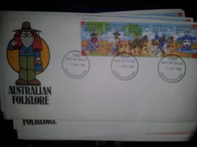 1980 AUSTRALIAN FOLKLORE strip of 5 pictorial Post Mark FDC EUR 1,84 ...