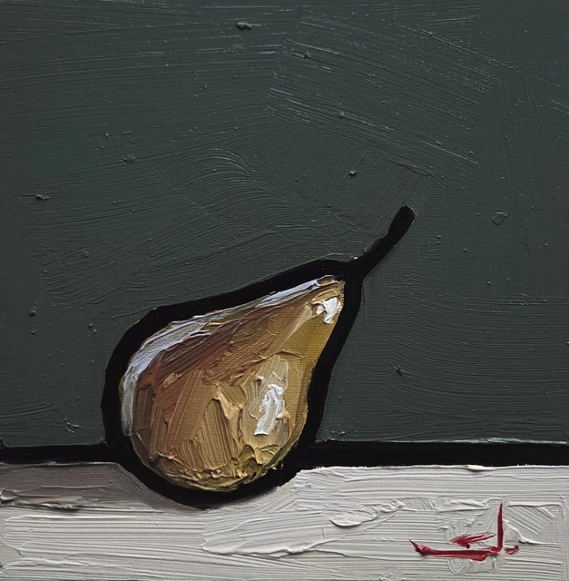 PEAR OIL PAINTING Vivek Mandalia Impressionism 8X8 Collectible Original ...