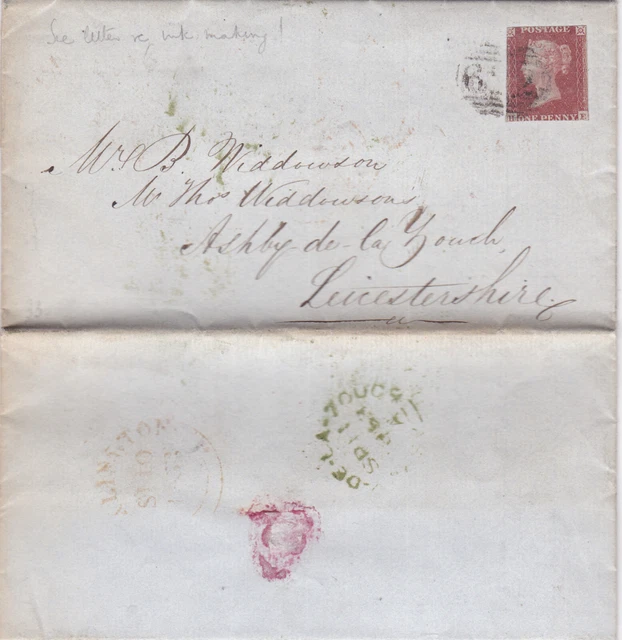 1853 QV 1D PENNY RED STAMP ON HISTORIC INK MAKING LETTER POCKLINGTON TO ...
