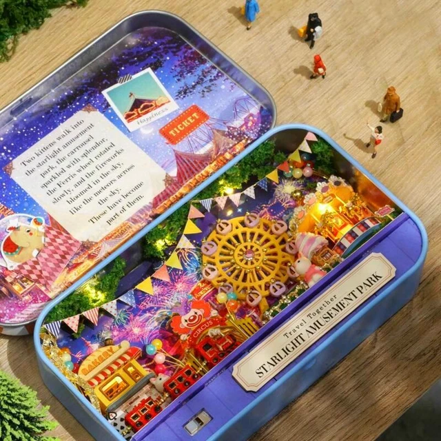 Wooden Diy Dollhouse Kit Tin Box Theatre Miniature Toys For Girls £12
