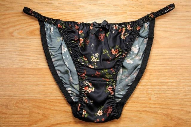 VINTAGE NYLON SHINY Slippery Pretty Satin Silk Black Floral String Panty Large $14.99 - PicClick CA