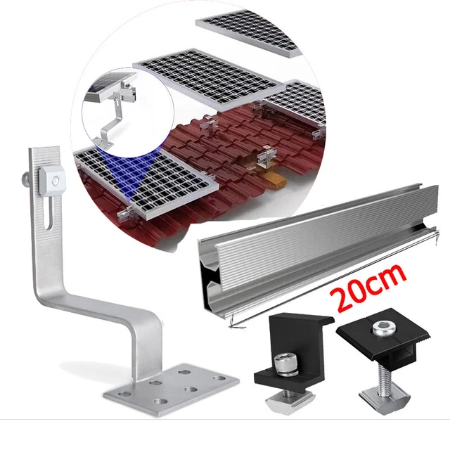 SOLAR PANEL RAIL Bracket Roof Mounting Aluminium Fixing Mid/End Clamp ...