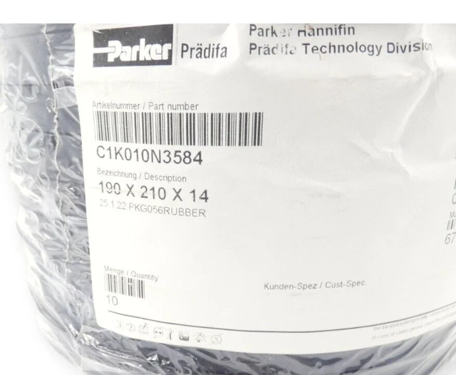 PARKER HANNIFIN PREDIFA C1K010N3584 Guarnizione Asta 190x210x14 VPE 10 ...