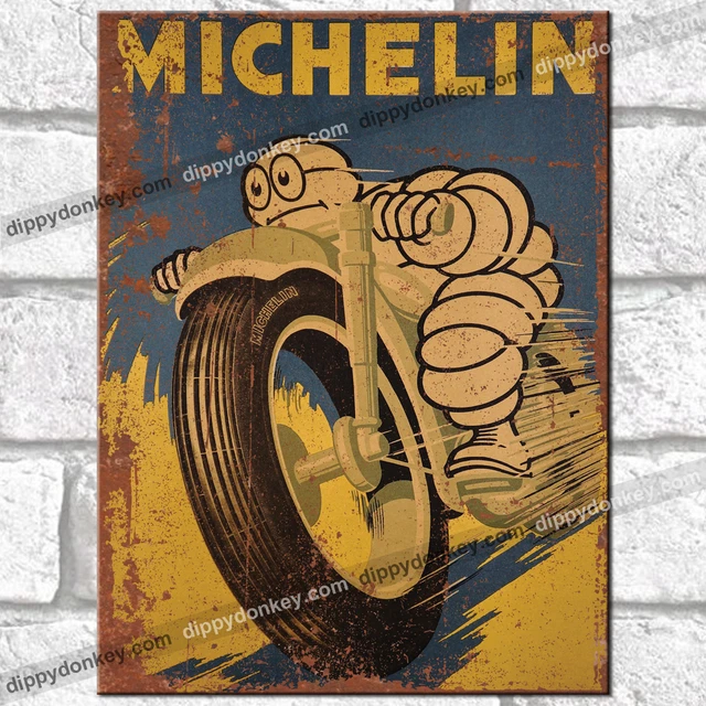 MICHELIN MAN MOTORBIKE Metal Signs Vintage Retro Bar Pub Garage Replica ...