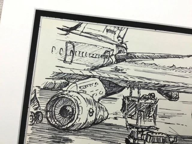1978 ORIGINAL INK Drawing TWA Boeing 747 Aircraft Boston Logan Airport ...