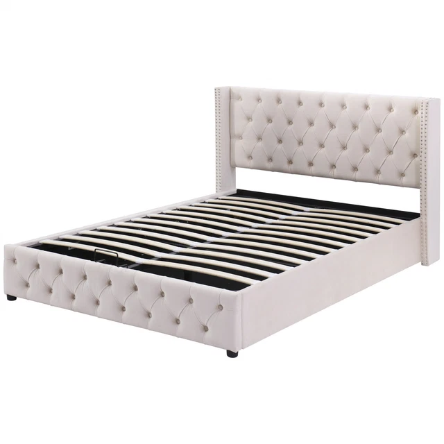 OTTOMAN BED GAS Lift Storage Bed 4ft6 Double Bed Frame Velvet ...