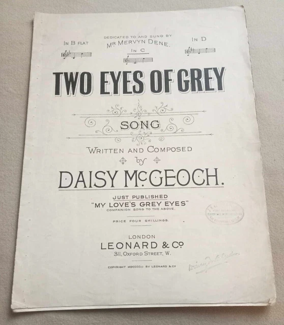 VINTAGE SHEET MUSIC: Two Eyes of Grey 1908 Daisy McGeoch £4.99 ...