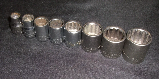 CRAFTSMAN TOOLS 3/8& Drive 8 Piece SAE 12-Point Shallow Socket Set 5/16 ...