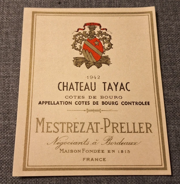 ÉTIQUETTE DE VIN Château Tayac 1942 EUR 0,50 - PicClick FR