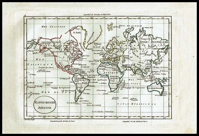 WORLD MAP PLANISPHERE Original Blondeau 1797 Planisphere Globe £55.61 ...