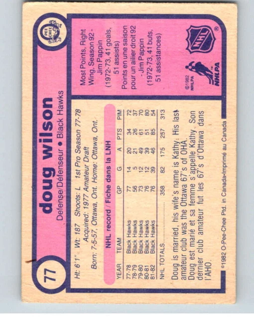 1982-83 O-PEE-CHEE #77 Doug Wilson Chicago Blackhawks V57638 EUR 1,01 ...