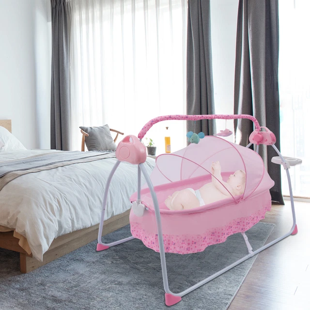 PINK ELECTRIC BABY Rocker Swing Rocking Crib Cot Bed Infant Cradle w ...