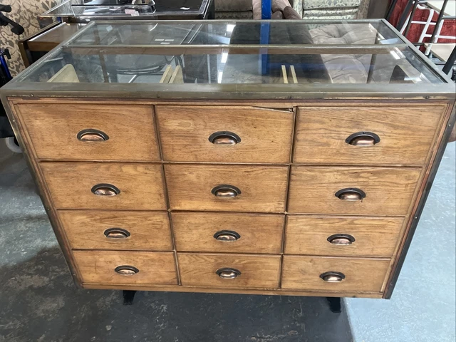 VINTAGE 12 DRAWER Retail Shop Industrial Haberdashery Display Cabinet ...
