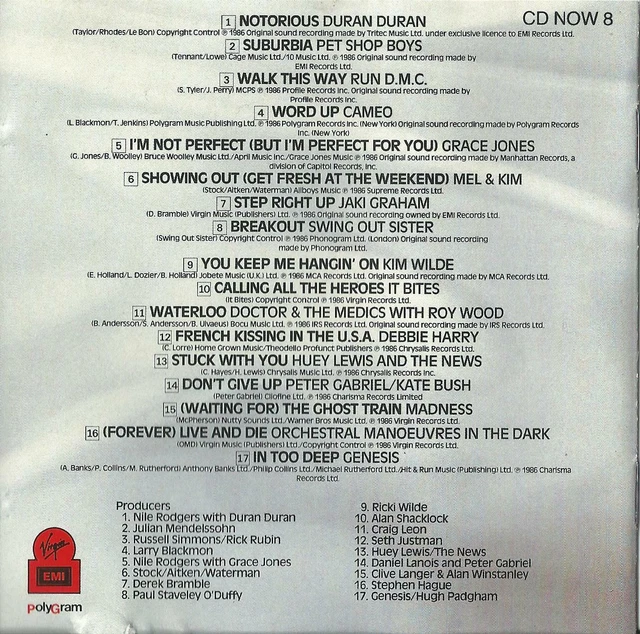 NOW 8 NOW That's What I Call Music! 8 1986 Uk Cd Duran Duran Grace ...