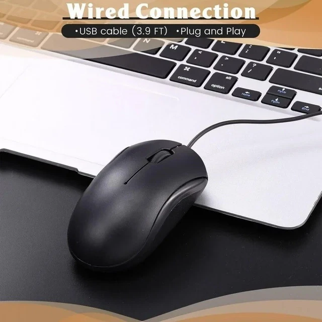 BLACK WIRED COMPUTER Mouse 1000 DPI 3 Button for Gaming/Office/PC ...