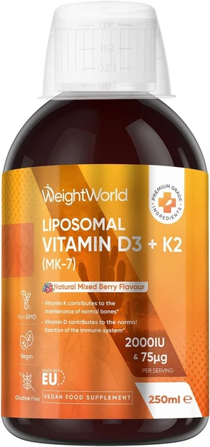 LIPOSOMAL VITAMIN D3 K2 Liquid for Adults | 250ml | Vegan VIT 2000IU ...