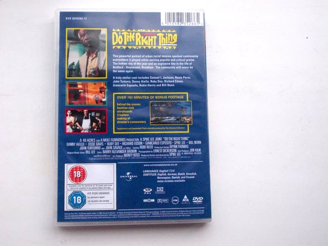 DO THE RIGHT Thing (DVD) Spike Lee, Danny Aiello, John Torturro, Ruby ...