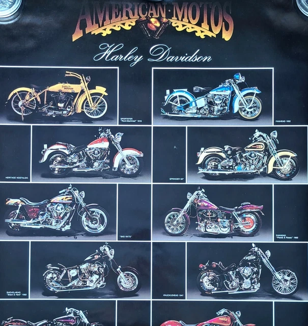 AMERICAN MOTOS BIKES Poster Harley Davidson Motorcycles VTG 1995 ...