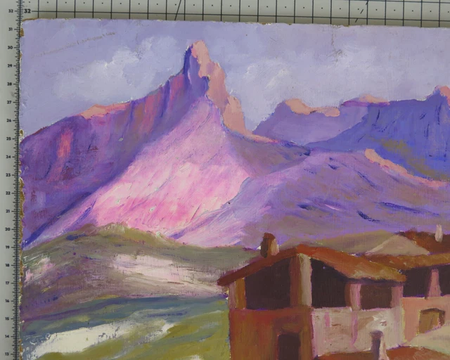 PAINTING OIL ON Board Signed Aimaretti landscape Mountain To Sunset x8 ...