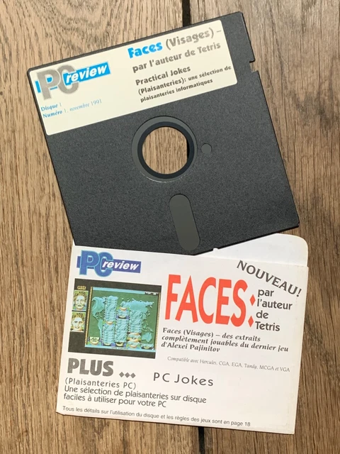 RARE DISQUETTE 5“1/4 du numéro 1 de PC review inclus démo de Faces EUR ...