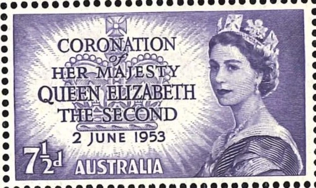 1953 AUSTRALIAN HINGED 71/2d Queen Elizabeth Coronation Mauve Pre ...