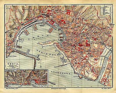 PLAN DE VILLE de Gênes original Balbi Serra Sestri carte de 1892 Italie ...