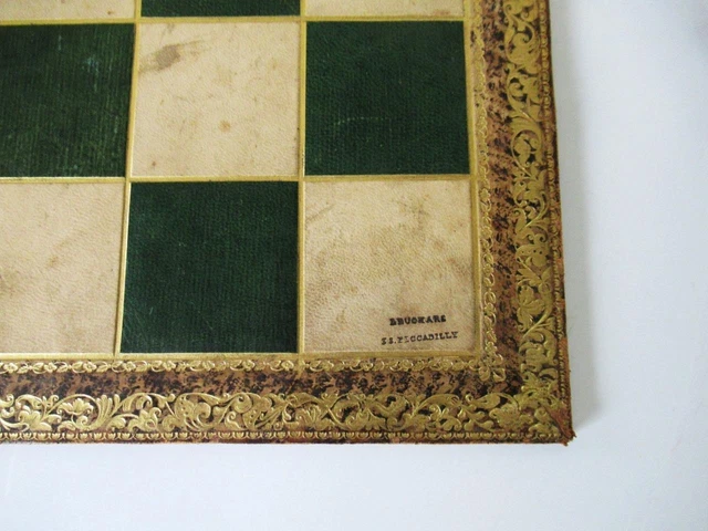 ANTIQUE LEATHER CHESS Board By W. Leuchars Of Piccadilly London No ...