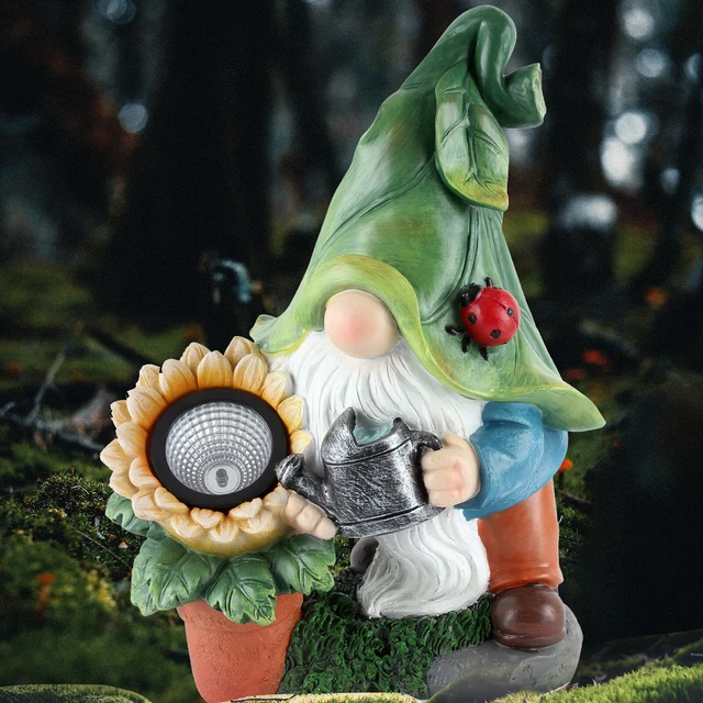 SOLAR GOBLIN ELF Sculpture with LED Light Resin Waterproof Courtyard ...