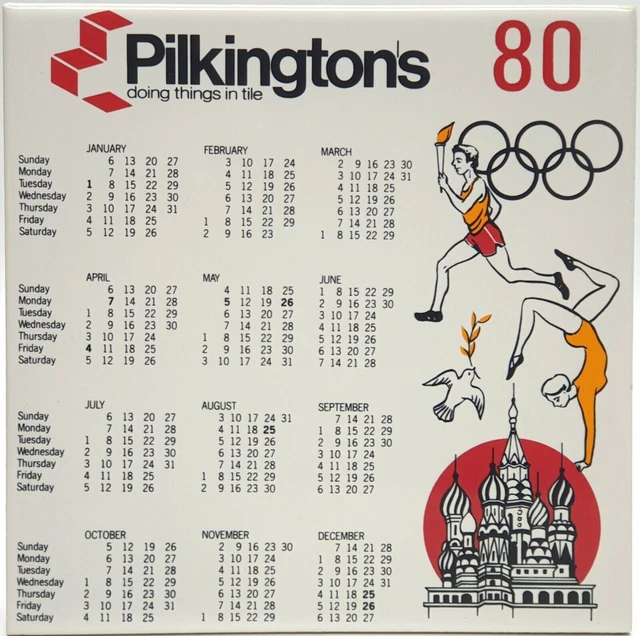 VINTAGE PILKINGTON'S RUSSIAN Olympic Games Calendar Tile 1980 £14.99 ...