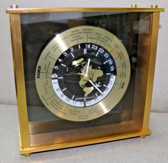 VINTAGE SEIKO QUARTZ Desk Mantle World Time Clock, International Date ...