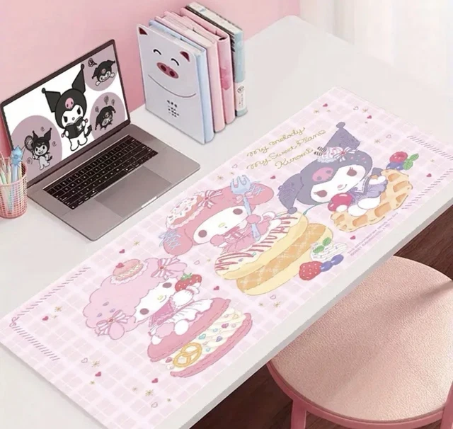 KUROMI & MY Melody Desk Mat Sanrio Mouse Pad, Pastel Pink Kawaii ...