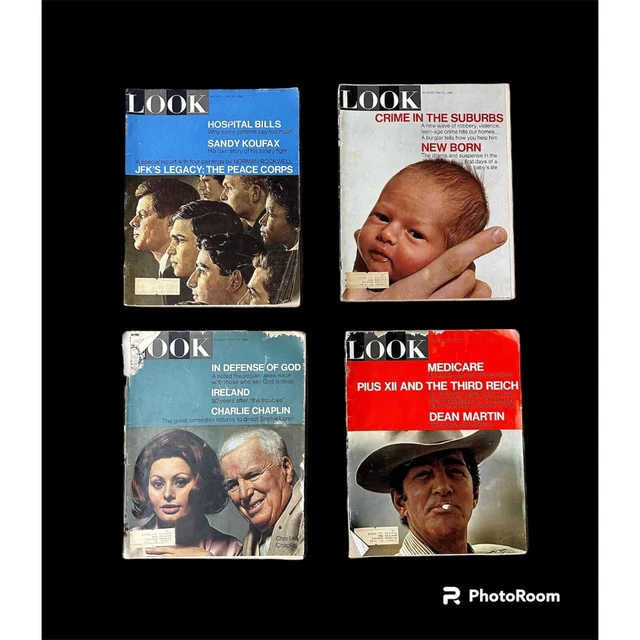 VINTAGE LOOK MAGAZINES 1960s JFK Charlie Chaplin Dean Martin Collage ...