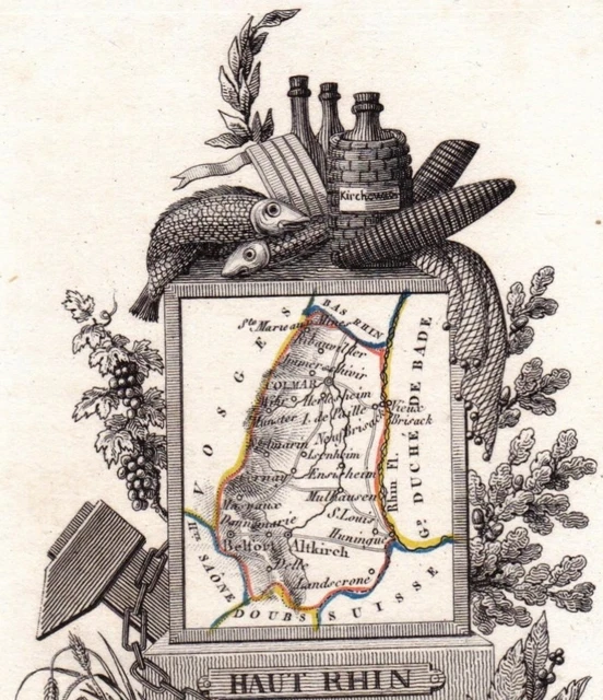 CARTE GÉOGRAPHIQUE XIXE Département Du Haut Rhin Grand Est Alsace ...