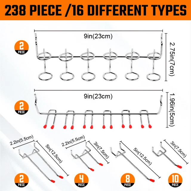 238X PEGBOARD HOOKS Set Peg Board Hanger Organzier Kit Bins Part ...