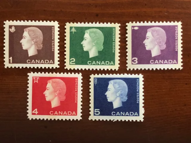 CANADA 1962-3 QUEEN Elisabeth II Cameo 401p to 405p Tagged Stamps MNH ...