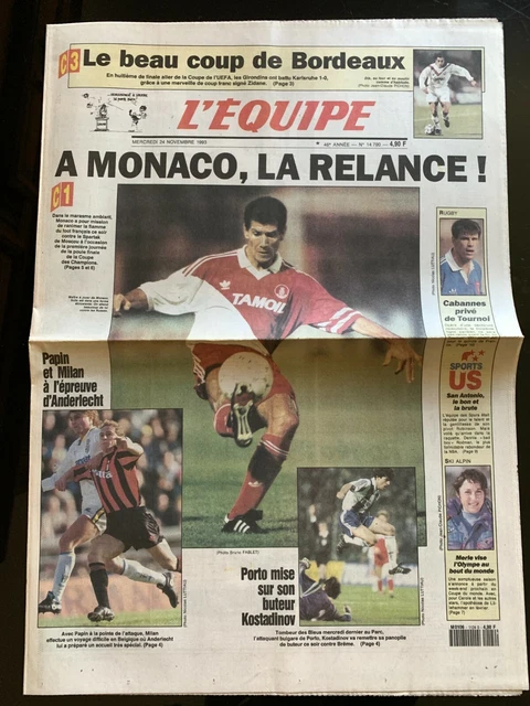 L'EQUIPE JOURNAL 24/11/1993; Coupe UEFA; Bordeaux-Karlsruhe/ Cabannes ...