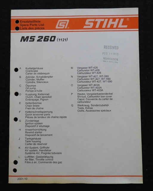 GENUINE STIHL MS 260 Chainsaw Parts List Catalog Manual Original £19.30 ...