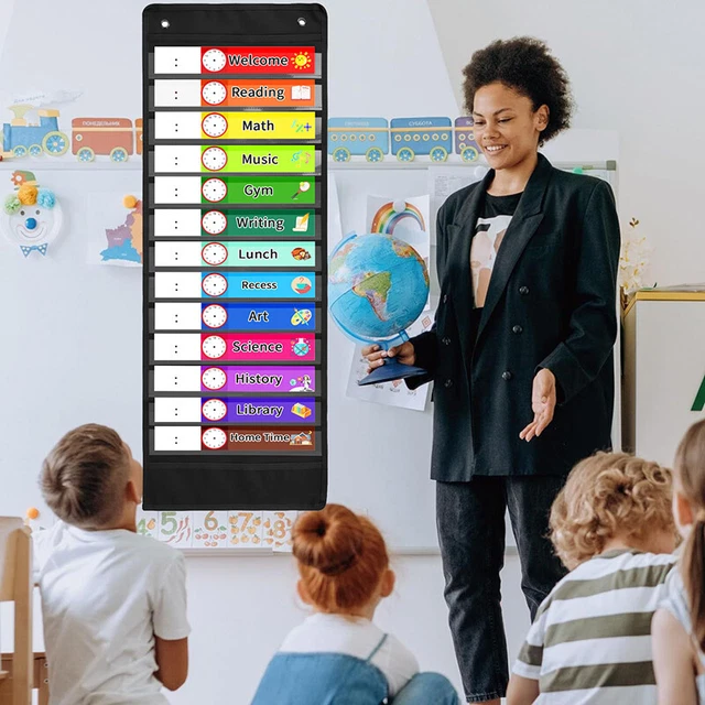 DAILY SCHEDULE POCKET Chart For Classroom With 18 Reusable Cards £7.39 ...
