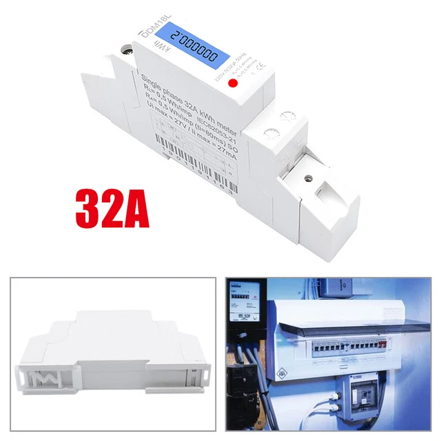 LCD SINGLE PHASE Energy Meter Din Rail Electricity Power Consumption ...