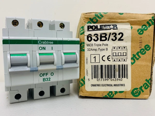CRABTREE POLESTAR 32A Type B Triple Pole Circuit Breaker 32 Amp MCB ~ 63B/32 £174.94 - PicClick UK